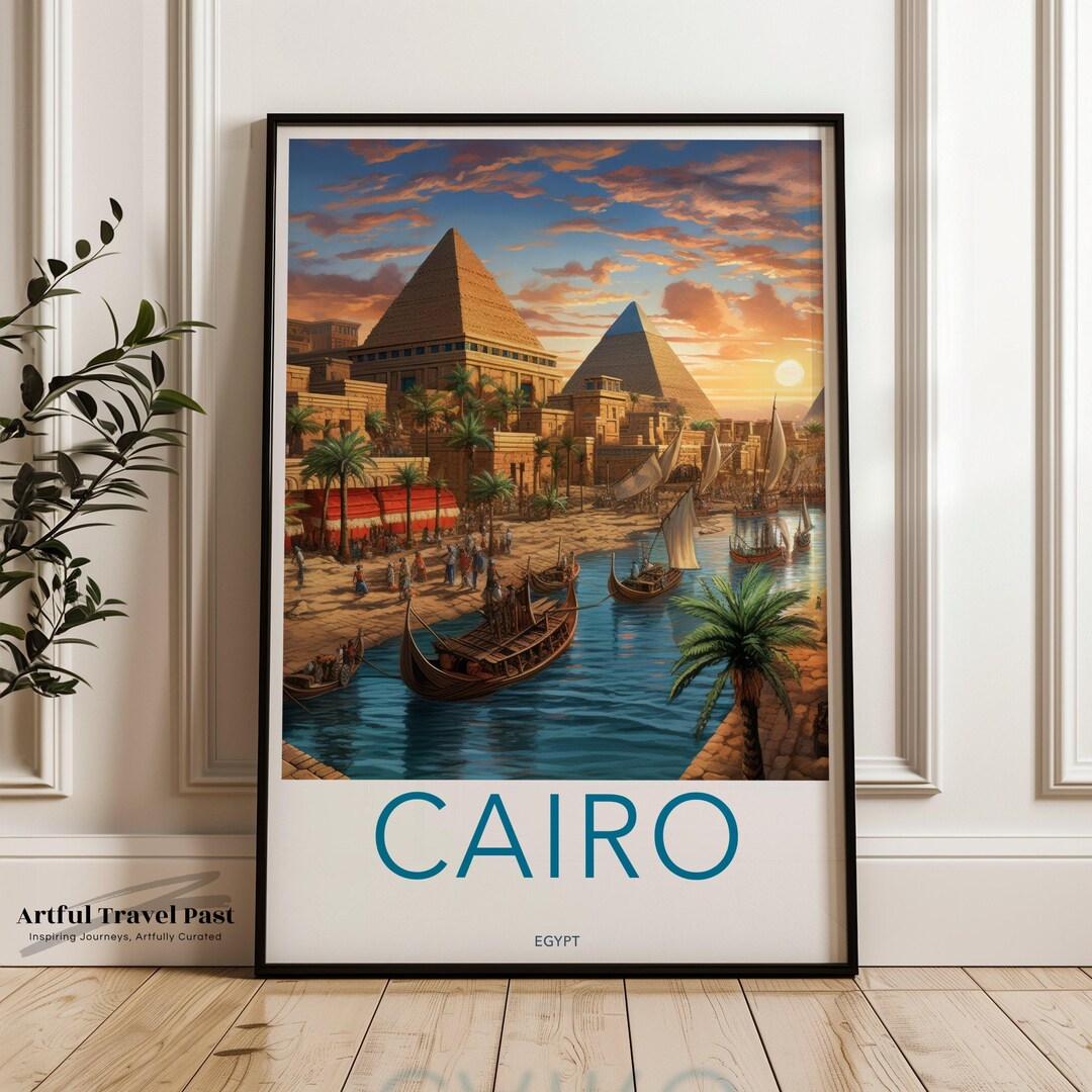 Cairo Wall Art, Ancient Egyptian Landmarks Print, Pyramids and Nile ...