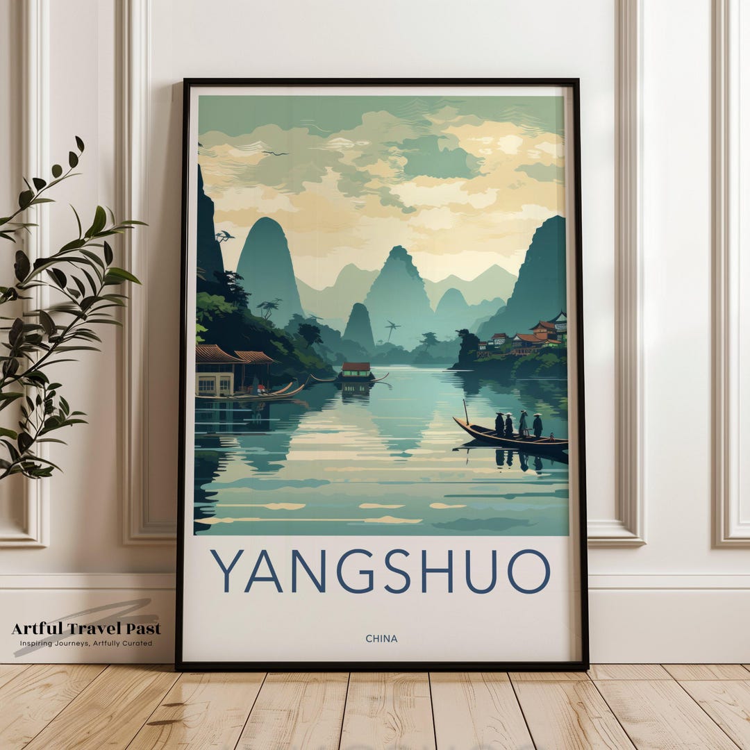 Yangshuo China Wall Art, Chinese Landscape Art Print, Tranquil Scenery ...