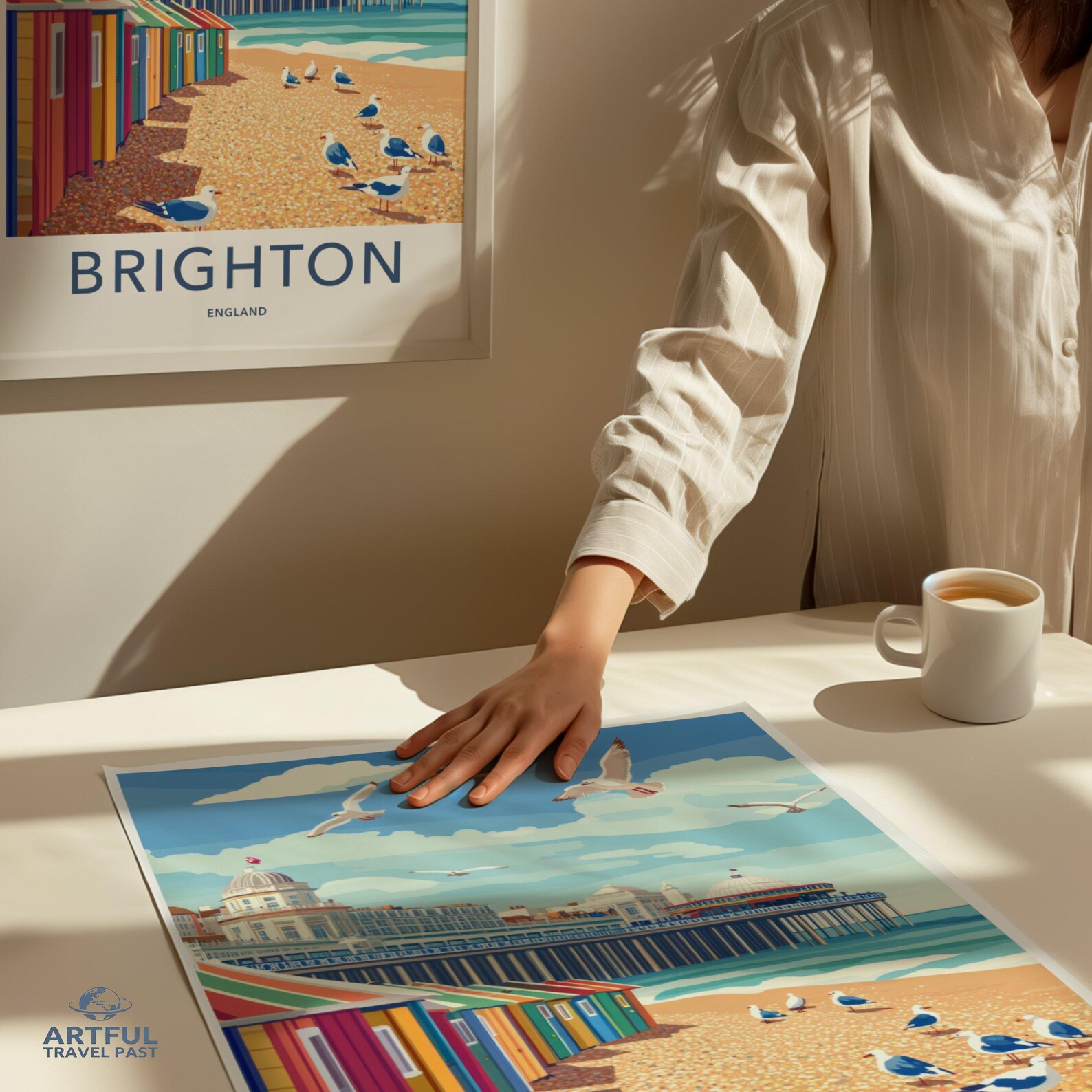 Brighton England Wall Art, Seaside Beach Scene, Coastal Decor, Seagulls ...
