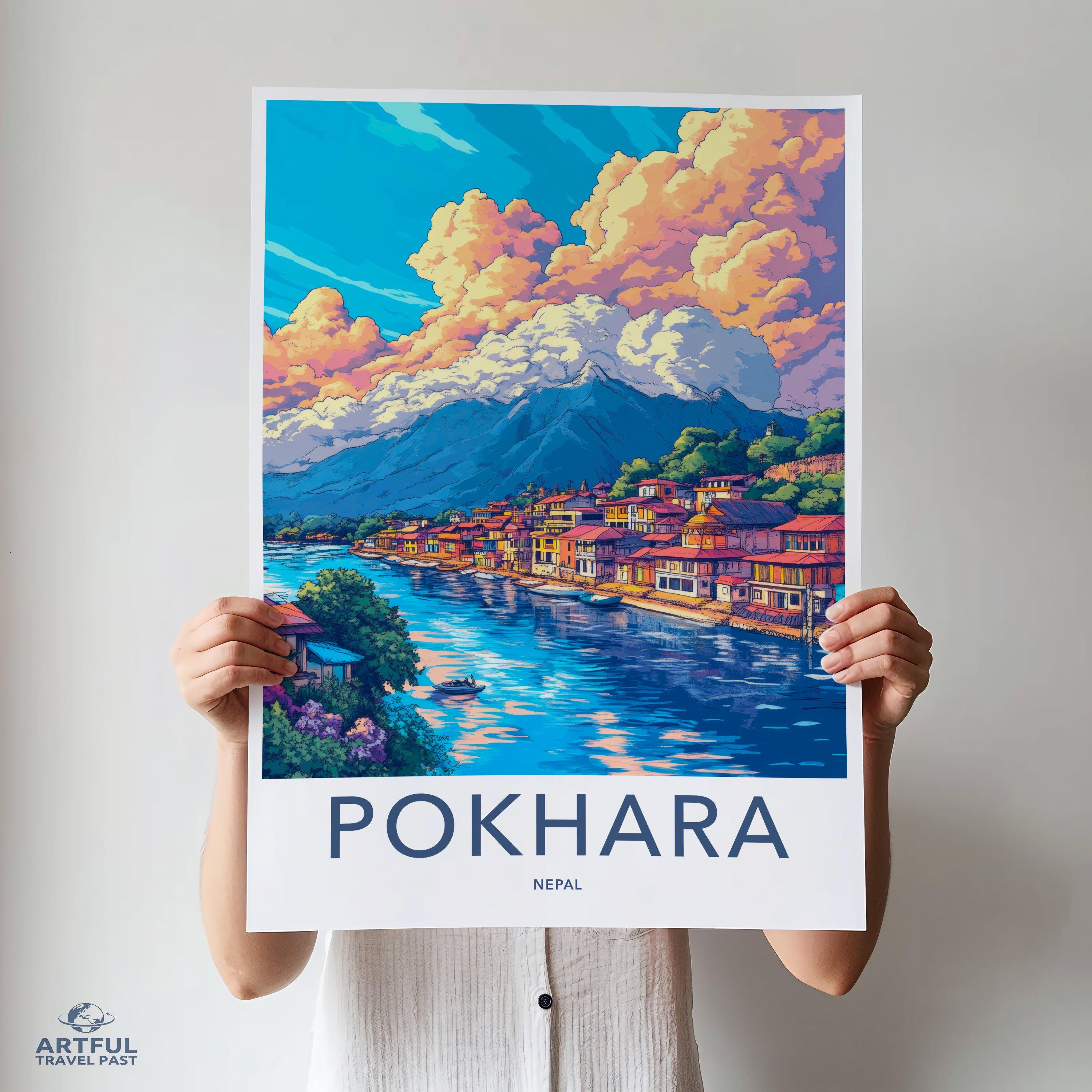 Pokhara Nepal Wall Art, Colorful Landscape Print, Scenic Home Decor ...