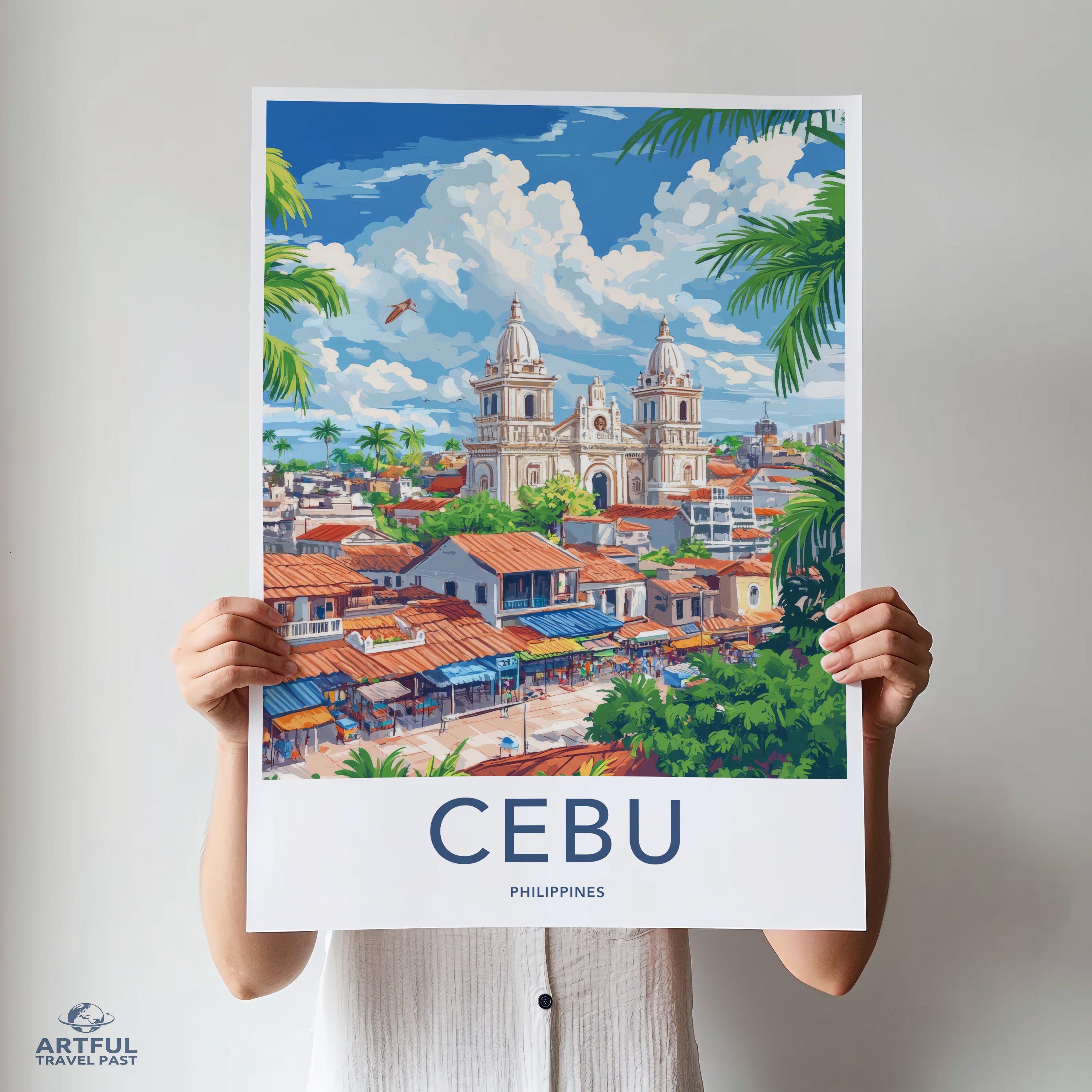 Vintage Cebu Travel Poster, Philippines Cityscape Wall Art Print ...