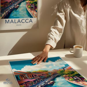 Malacca Malaysia Wall Art Print, Colorful Street and Canal Scene ...