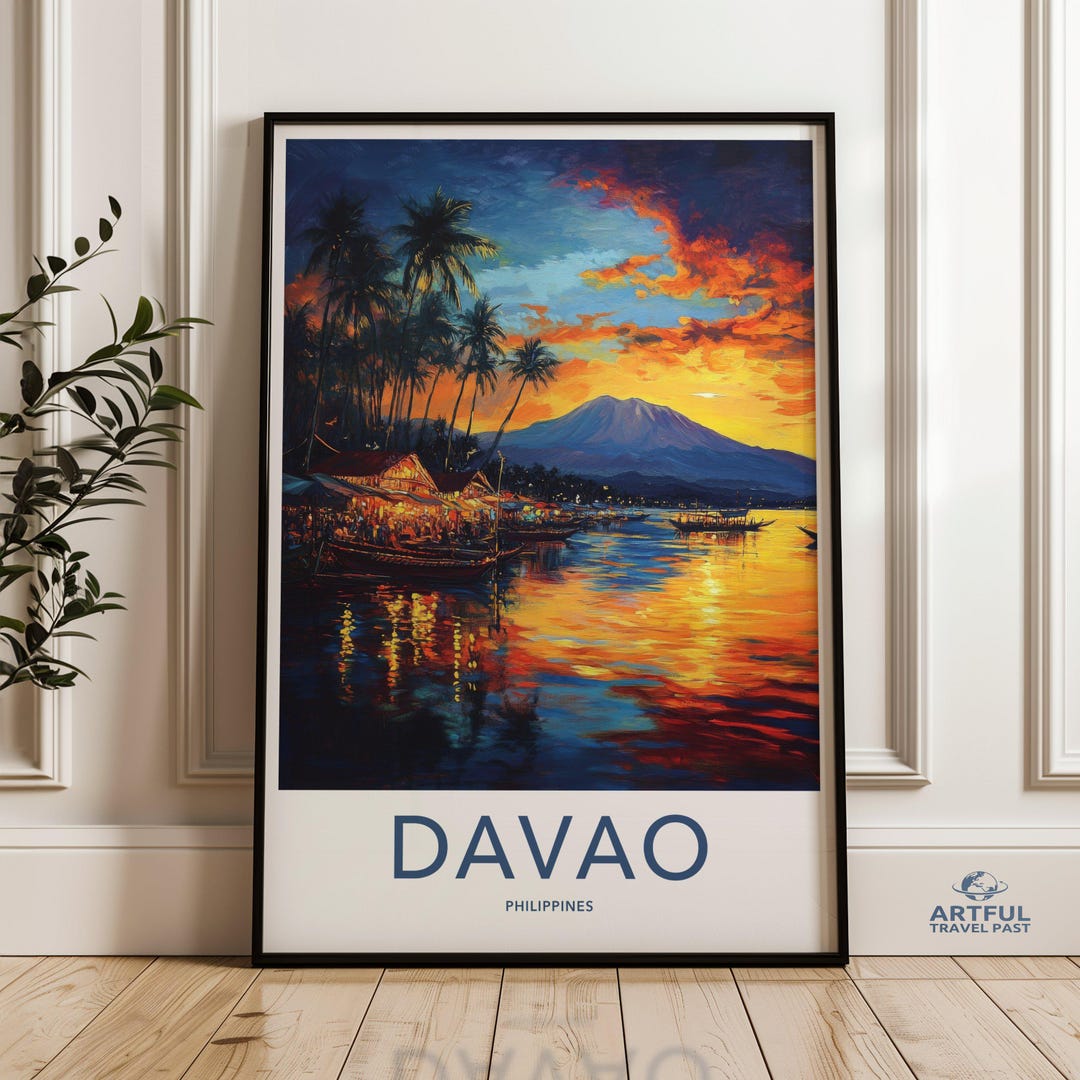 Davao Philippines Wall Art Decor, Colorful Tropical Sunset Canvas Print ...