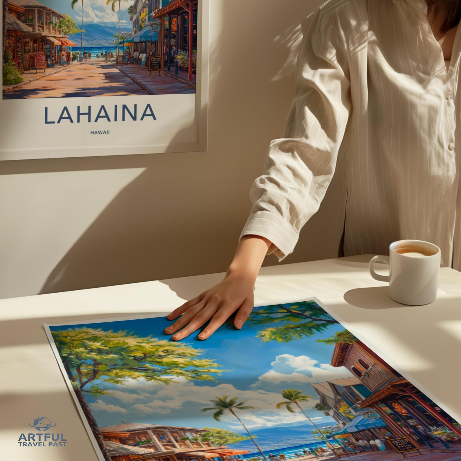 Coastal Lahaina Hawaii Poster, Beach Scene Wall Art, Hawaiian Street ...