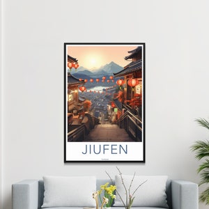 Jiufen Travel Poster, Taiwan Scenic Wall Art, Sunset Lanterns, Digital ...