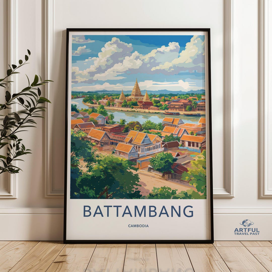 Battambang Cambodia Wall Art, Cityscape Poster, Southeast Asia Decor ...