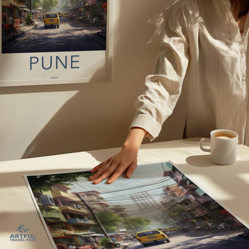 Pune City Street View Wall Art, India Urban Landscape Poster, Colorful ...
