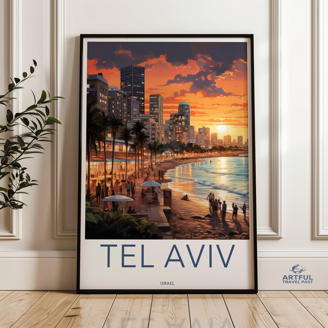 Tel Aviv Sunset Skyline Wall Art, Cityscape Canvas Print, Beachfront ...