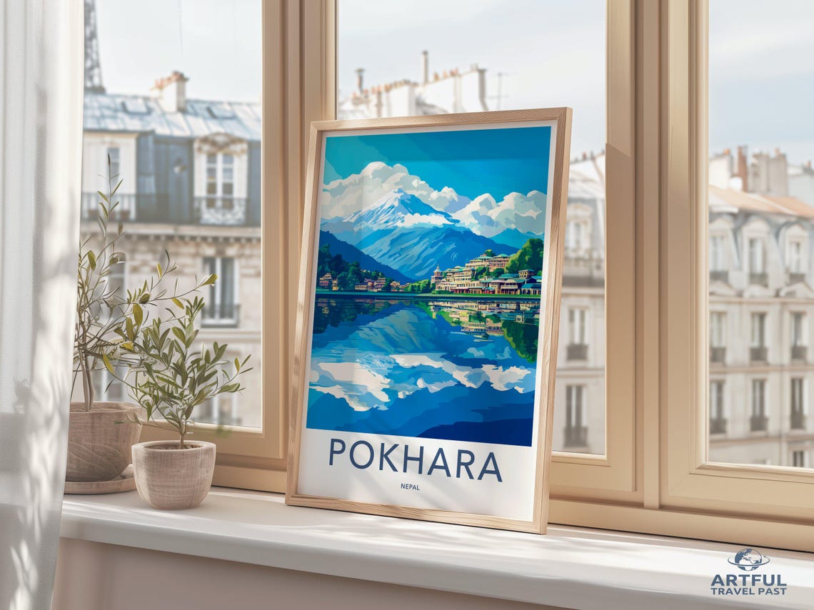 Pokhara Nepal Wall Art Print, Mountain Lake Reflection Poster, Travel ...
