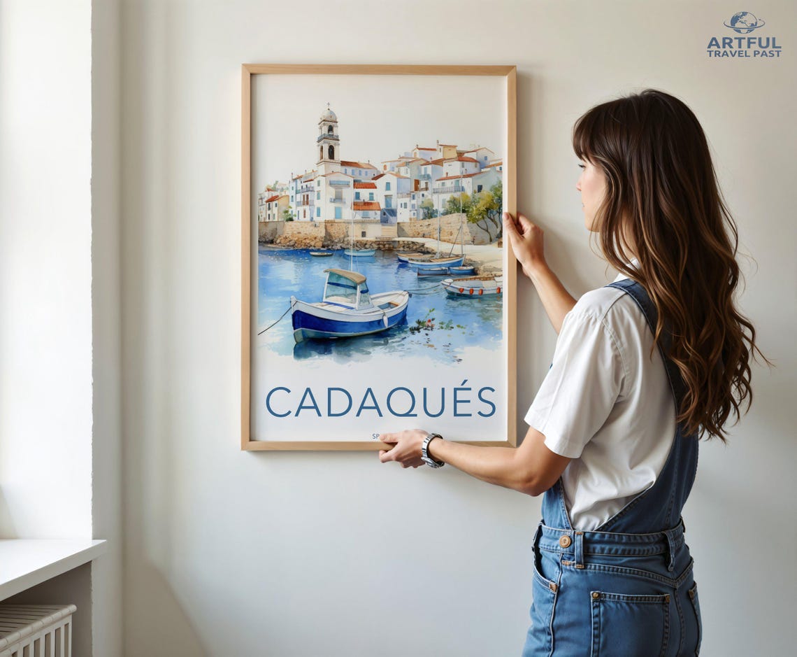Cadaques Coastal Village Painting, Mediterranean Seascape Wall Art ...