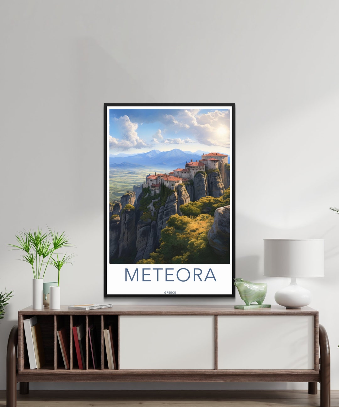 Meteora Greece Landscape Poster, Monastery Cliff Scenic View Digital ...