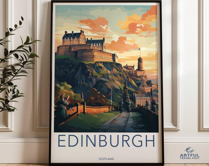 Edinburgh Castle Poster, Monochrome Art Print, Castle on the Hill Wall ...