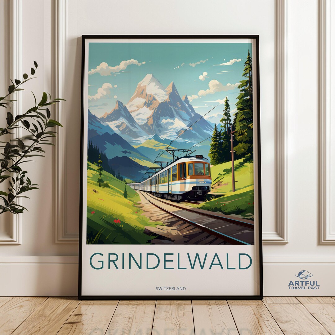 Vintage Grindelwald Travel Poster, Swiss Alps Train Landscape, Retro ...