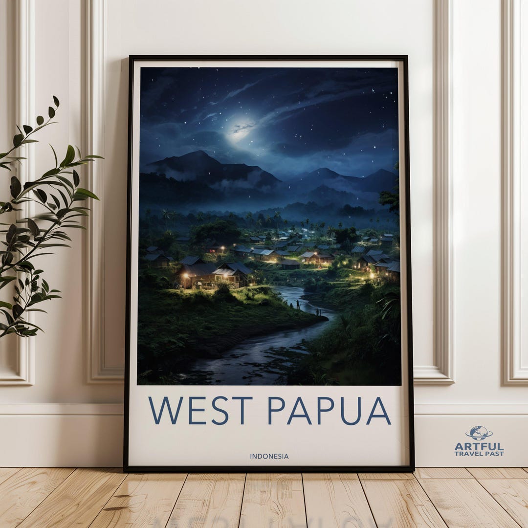 West Papua Wall Art, Night Sky Village Landscape, Indonesian Cultural ...