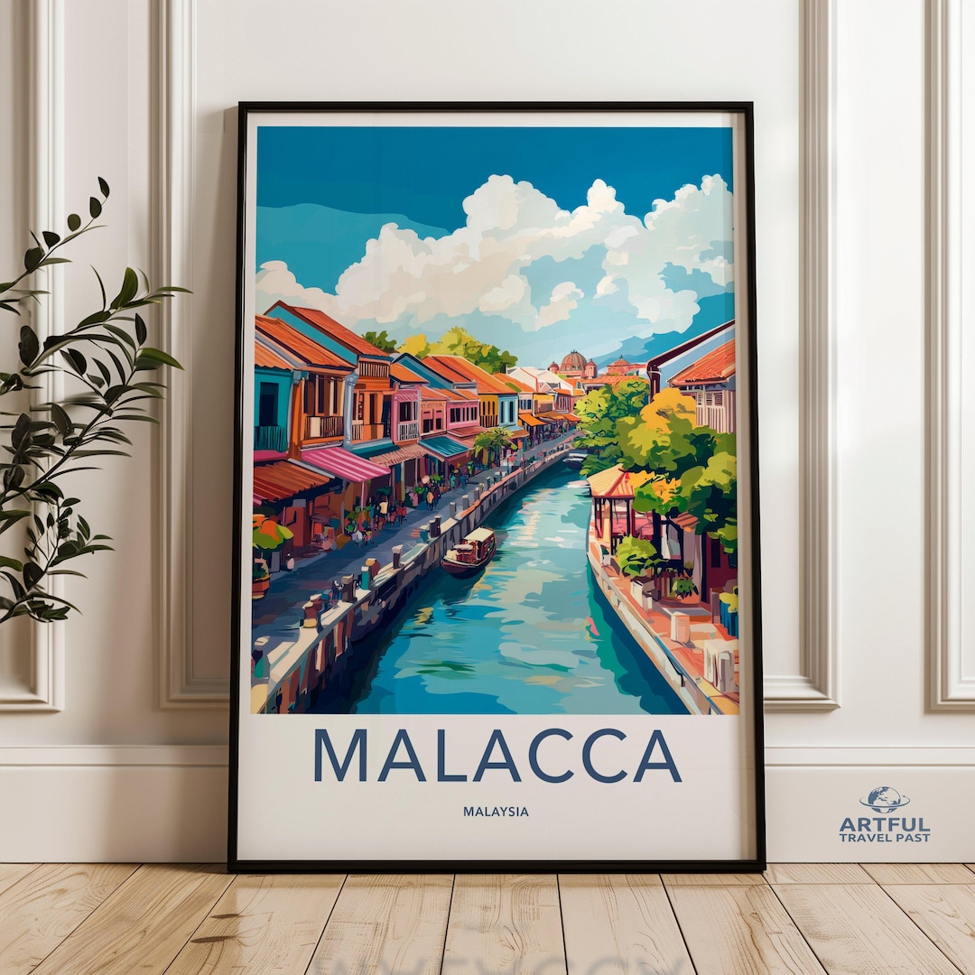 Malacca Malaysia Wall Art Print, Colorful Street and Canal Scene ...