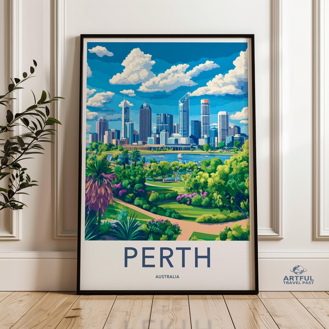 Perth Skyline Wall Art, Cityscape Poster Australia, Colorful Urban ...