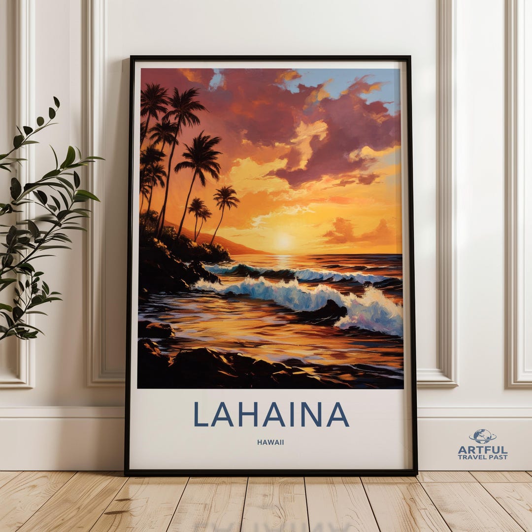 Lahaina Hawaii Landscape Print, Travel Poster, Wall Art, Vintage Style ...