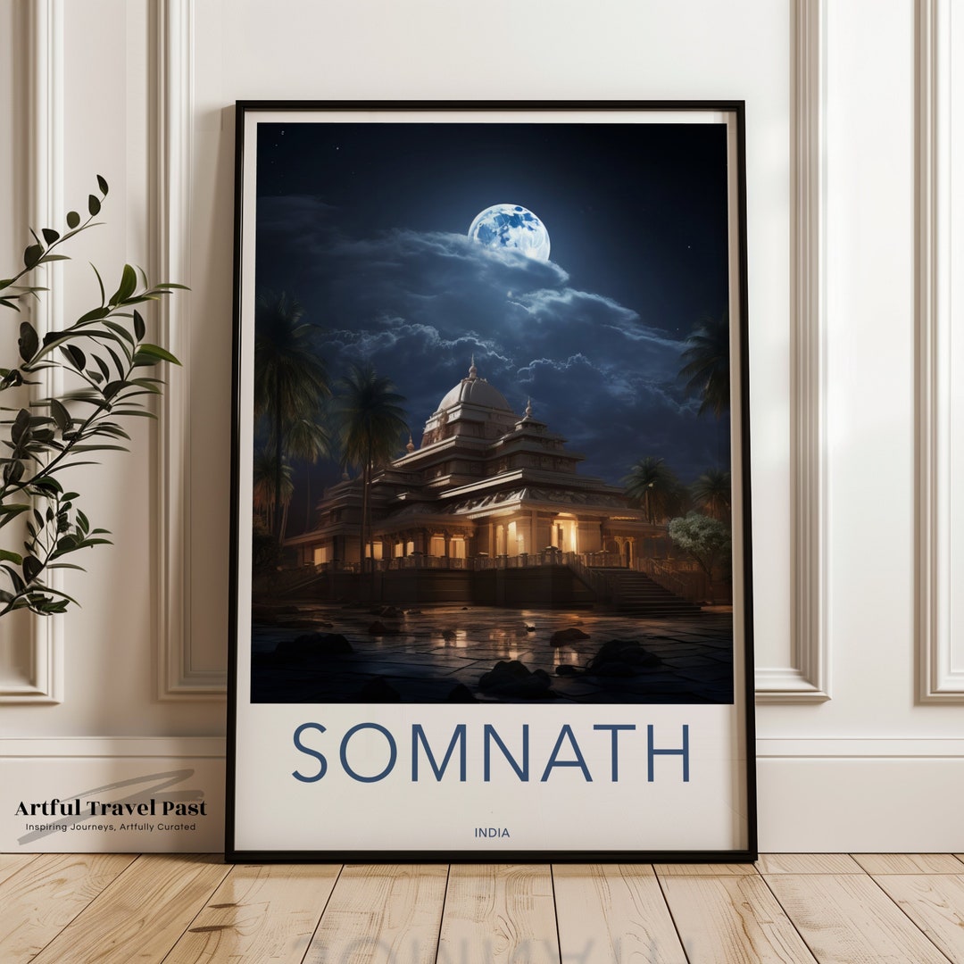 Somnath Temple Wall Art, Full Moon Night Poster, Indian Cultural ...