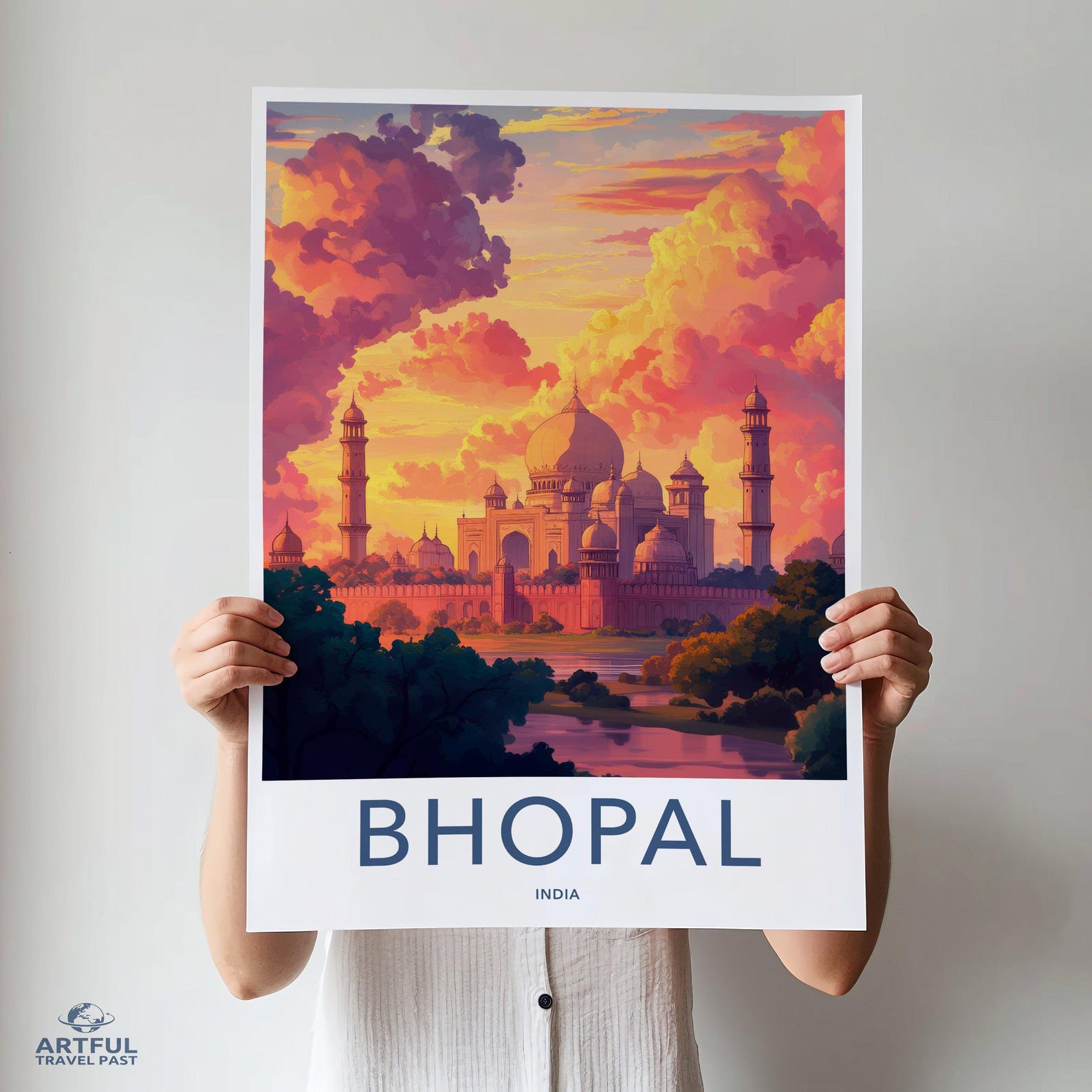 Bhopal India Sunset Wall Art Print, Cityscape Poster, Colorful ...
