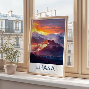 Lhasa Tibet Wall Art Print, Travel Poster, Vintage Style, Mountain ...