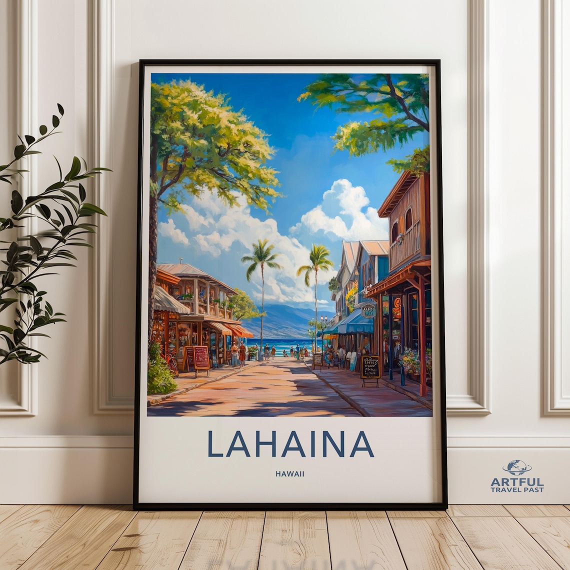 Coastal Lahaina Hawaii Poster, Beach Scene Wall Art, Hawaiian Street ...