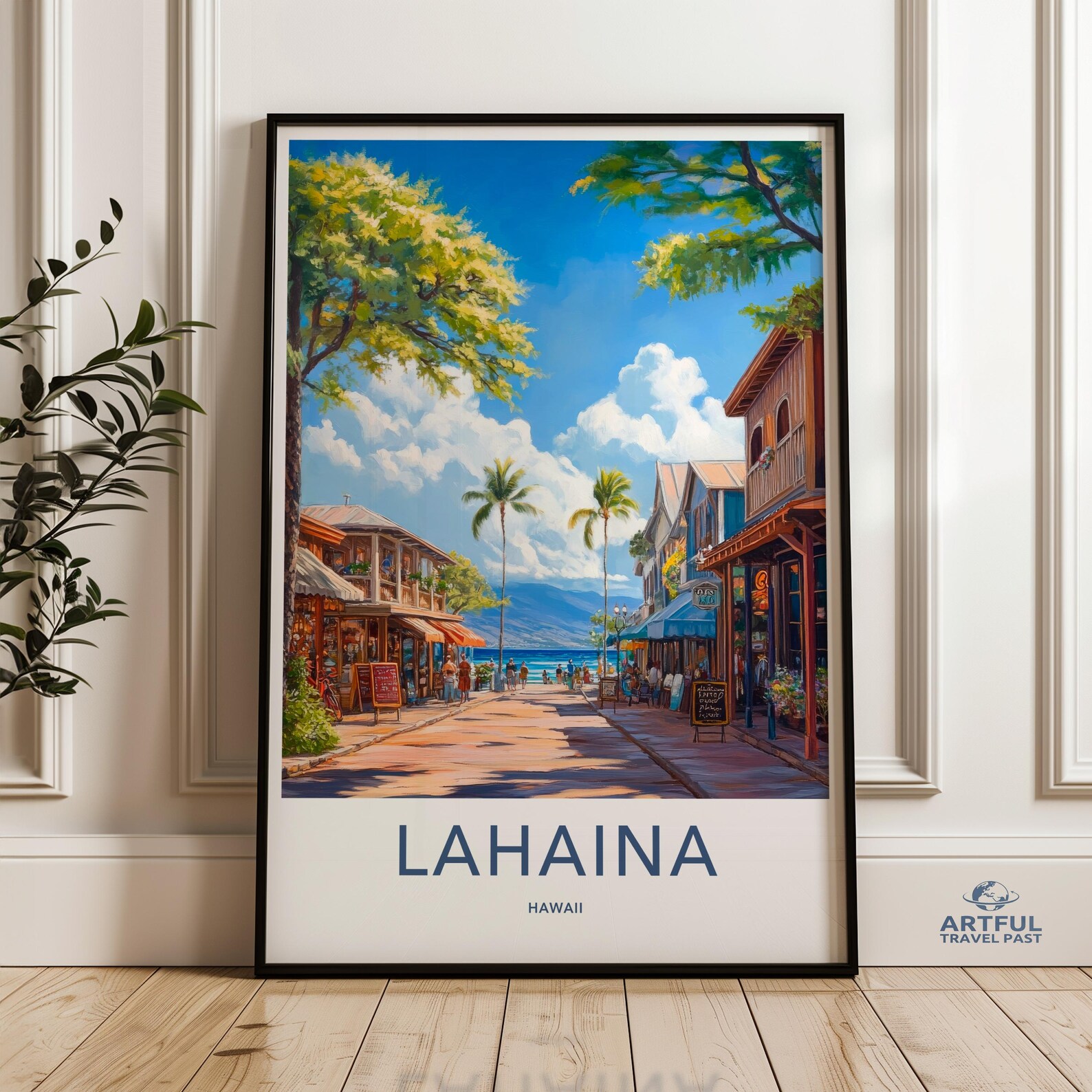 Coastal Lahaina Hawaii Poster, Beach Scene Wall Art, Hawaiian Street ...