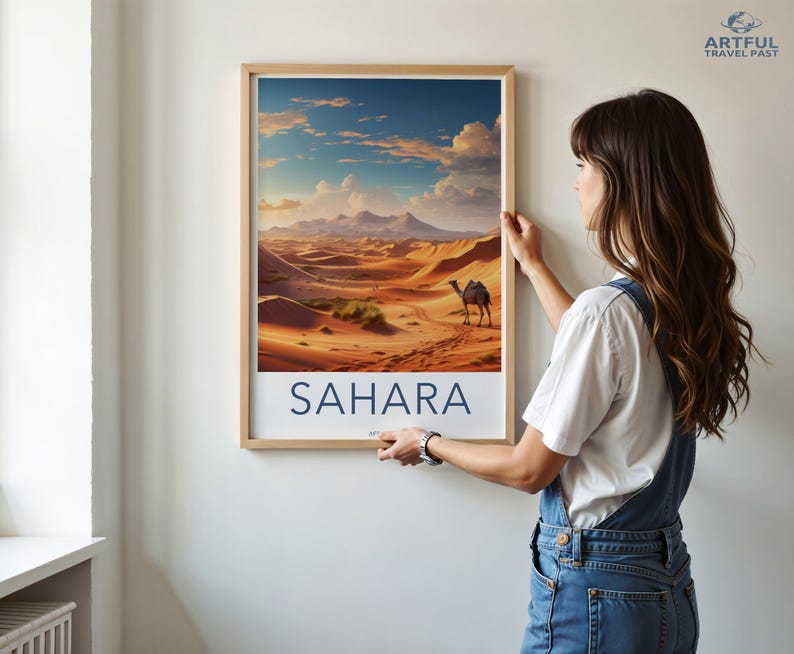Sahara Desert Wall Art, African Landscape Print, Camel in Desert ...