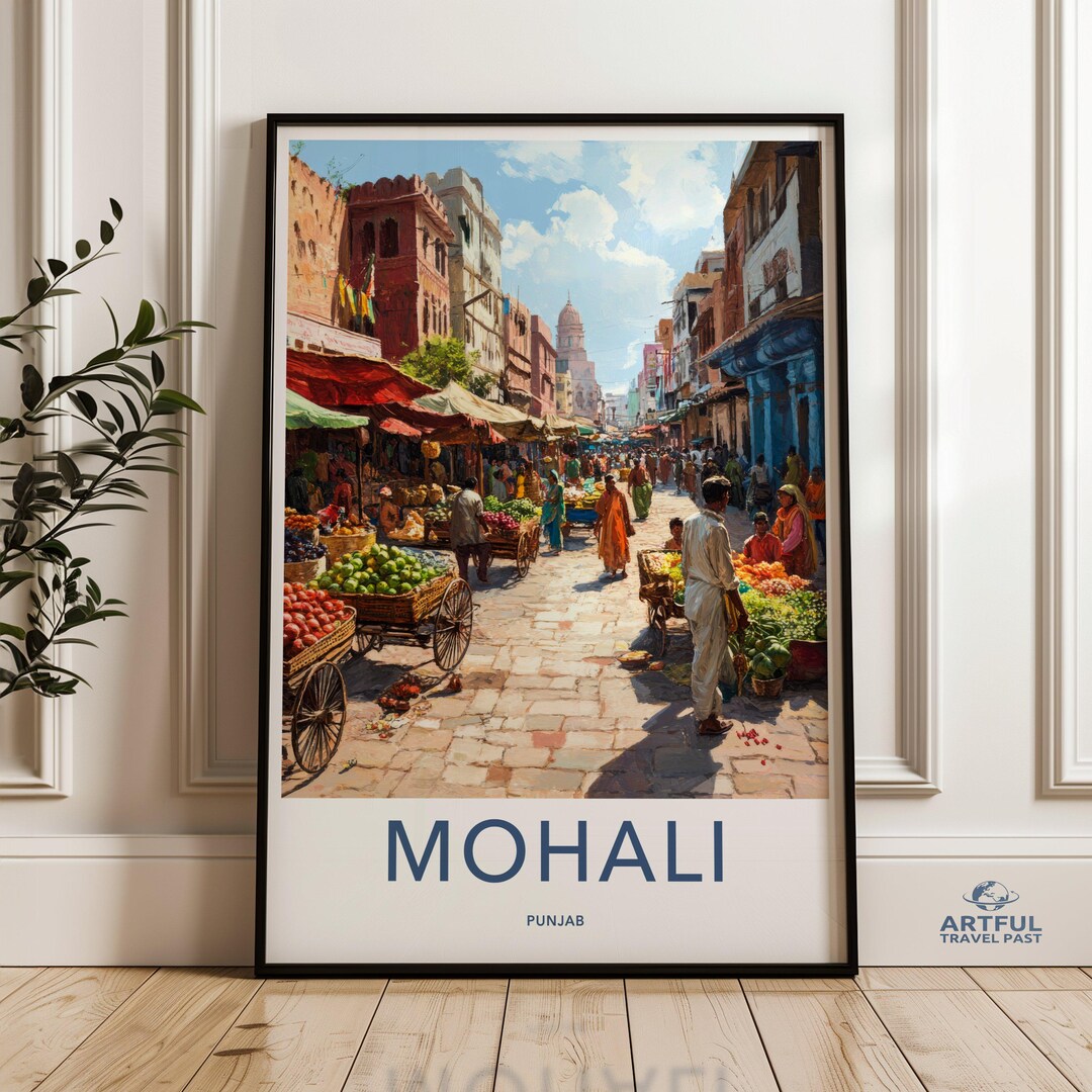 Vibrant Mohali Street Market Poster, Colorful Cityscape Wall Art ...