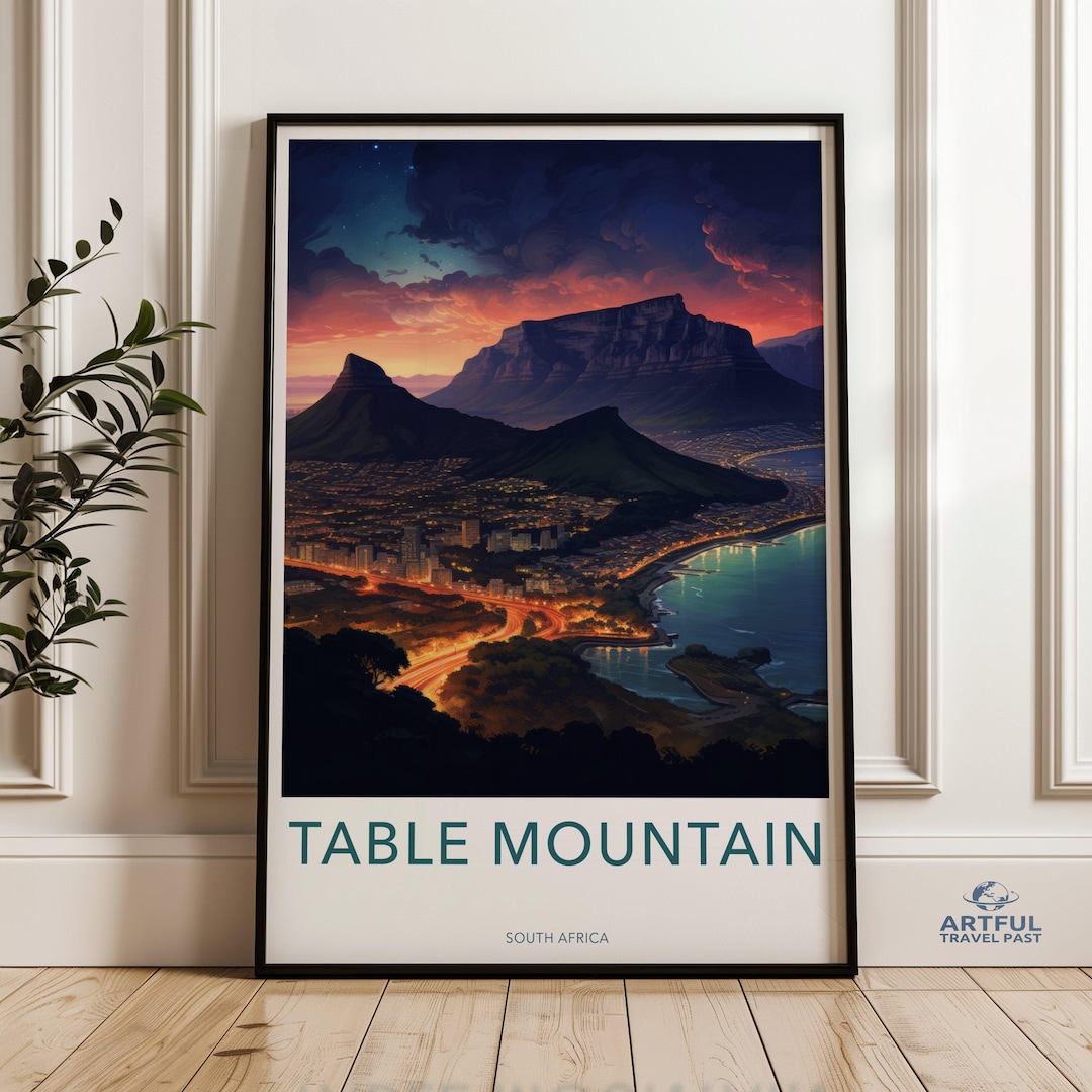 Table Mountain Wall Art Print, Cape Town Landscape, Sunset Over Table ...