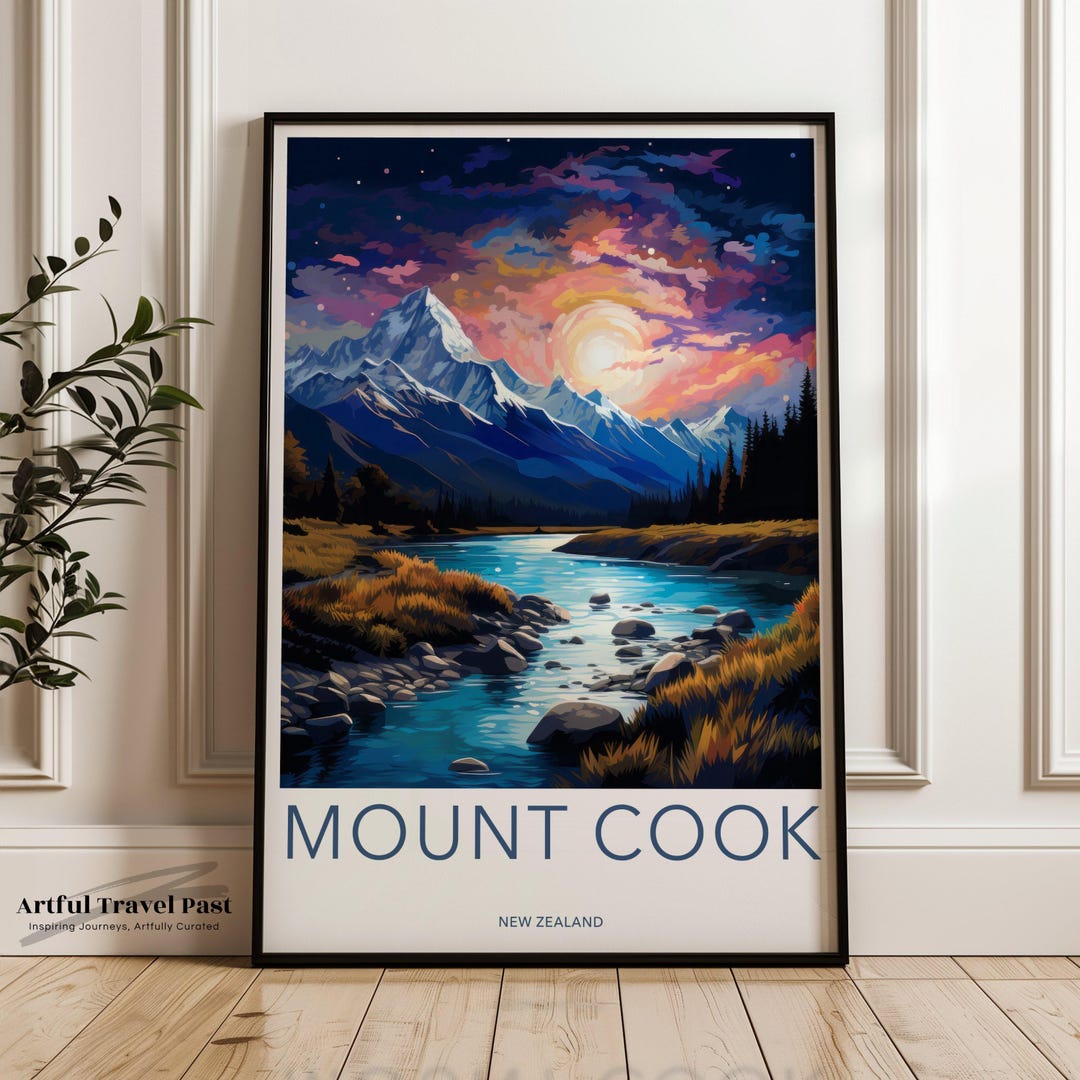 Mount Cook Wall Art, New Zealand Mountain Poster, Scenic Nature Print ...