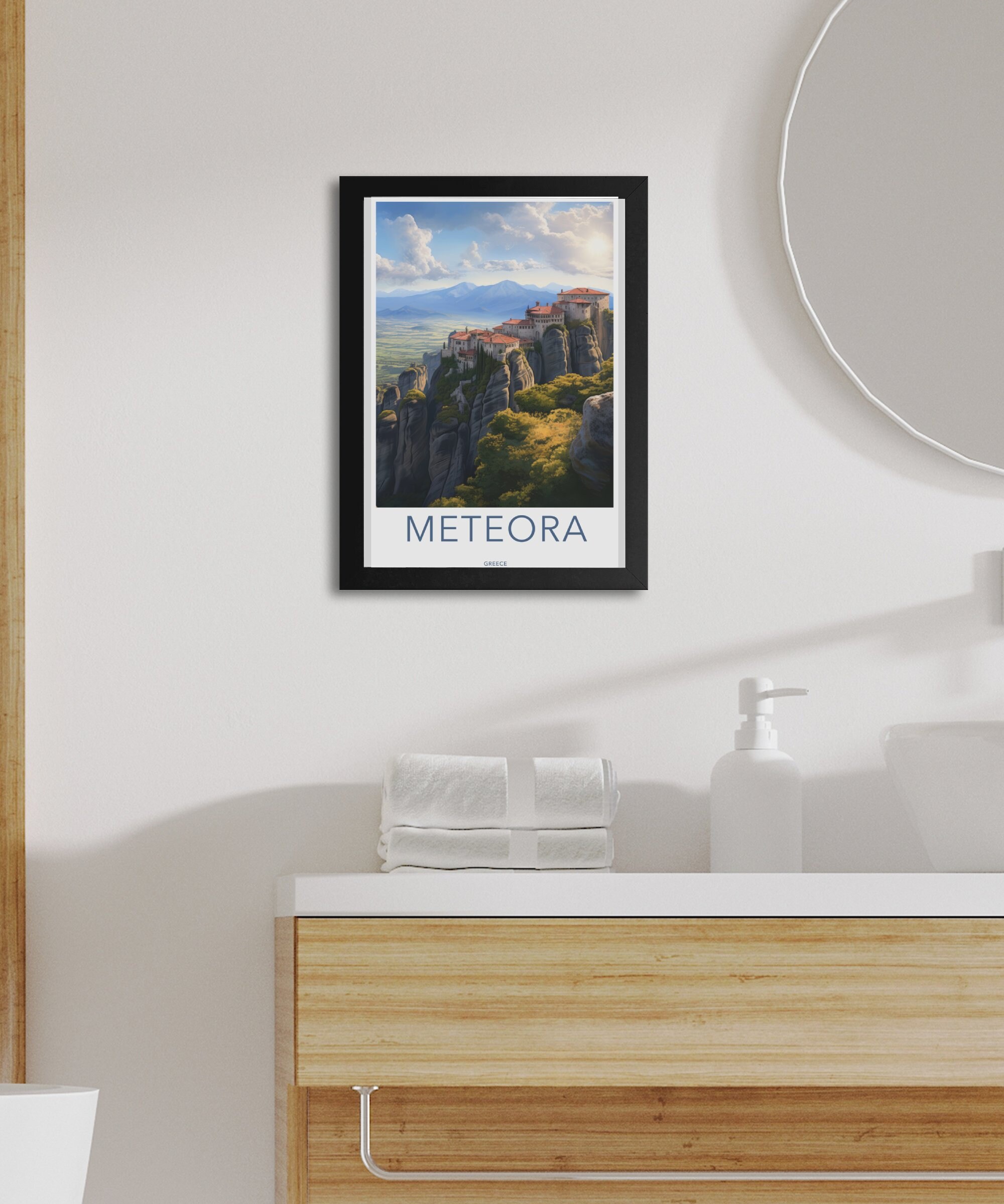 Meteora Greece Landscape Poster, Monastery Cliff Scenic View Digital ...