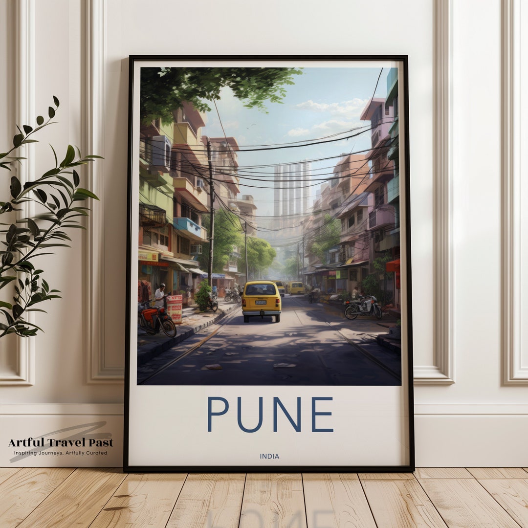 Pune City Street View Wall Art, India Urban Landscape Poster, Colorful ...