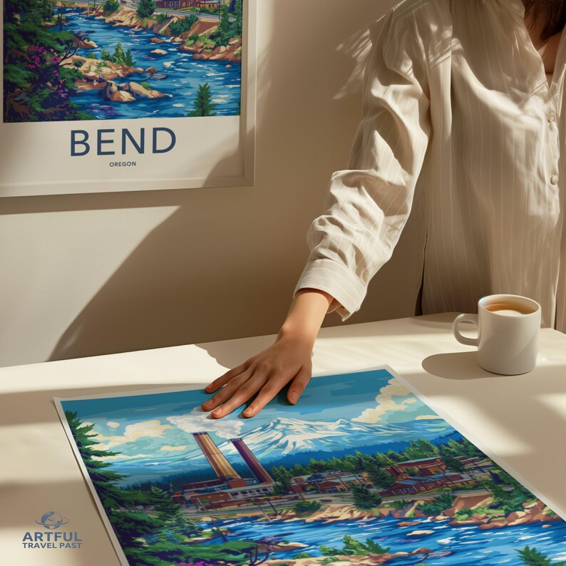 Bend Oregon Wall Art, Mountain Landscape Print, Cityscape Artwork, Home ...
