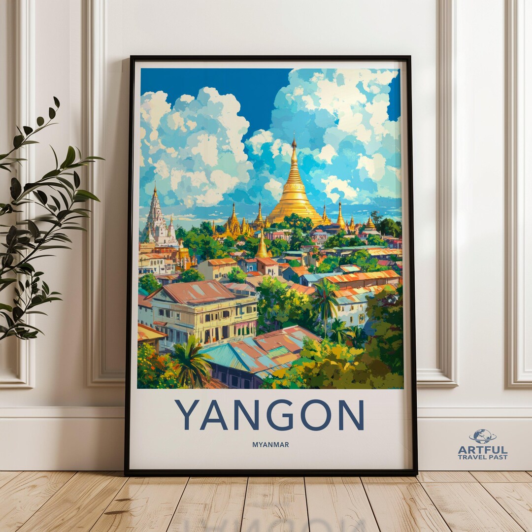 Yangon Myanmar Skyline Poster, Colorful Wall Art Print, Cityscape Decor ...