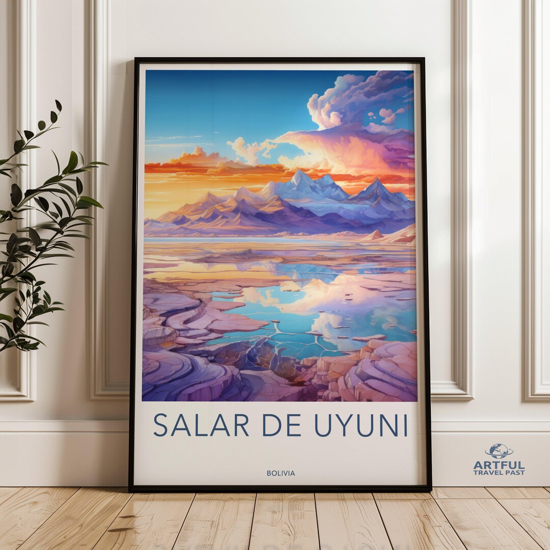 Salar De Uyuni Wall Art, Bolivia Travel Poster, Sunset Landscape Print ...