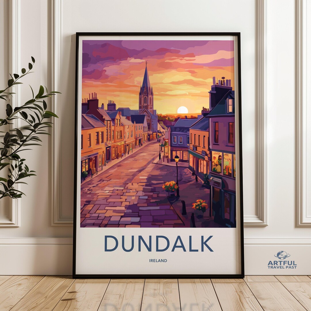 Ireland Scenic Sunset Town Wall Art, Dundalk Evening Street Art Print ...
