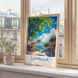Lahaina Hawaii Vintage Travel Poster, Coastal Town Wall Art, Hawaiian ...