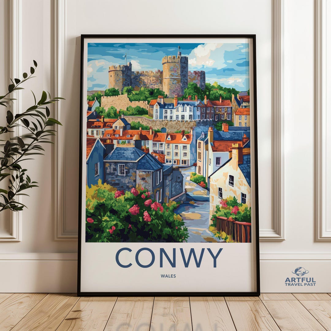 Conwy Castle Wall Art, Wales Scenic Town Print, Historic Landscape Art ...
