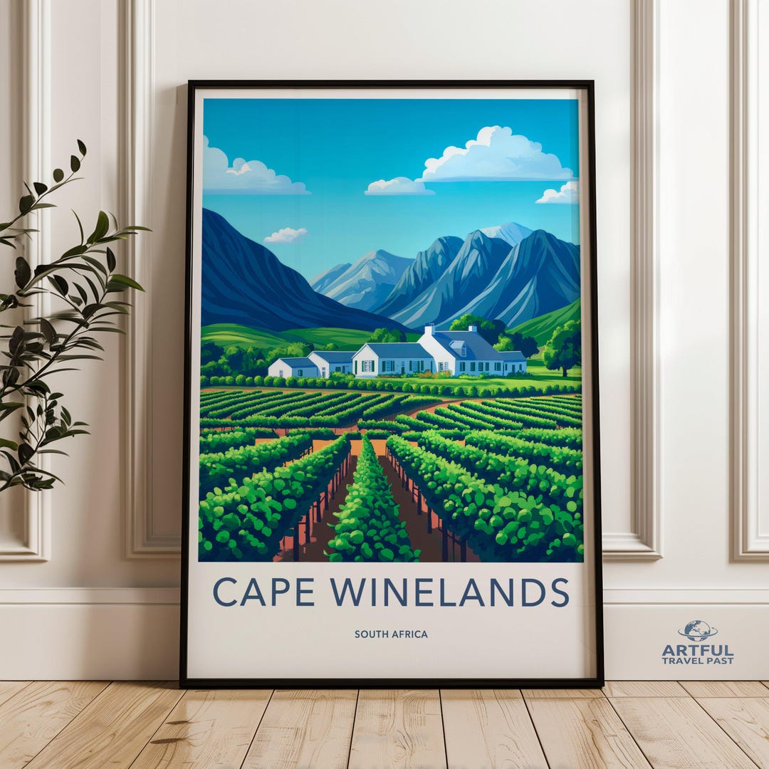 Cape Winelands Art Print, South Africa Vineyard Poster, Scenic Mountain ...