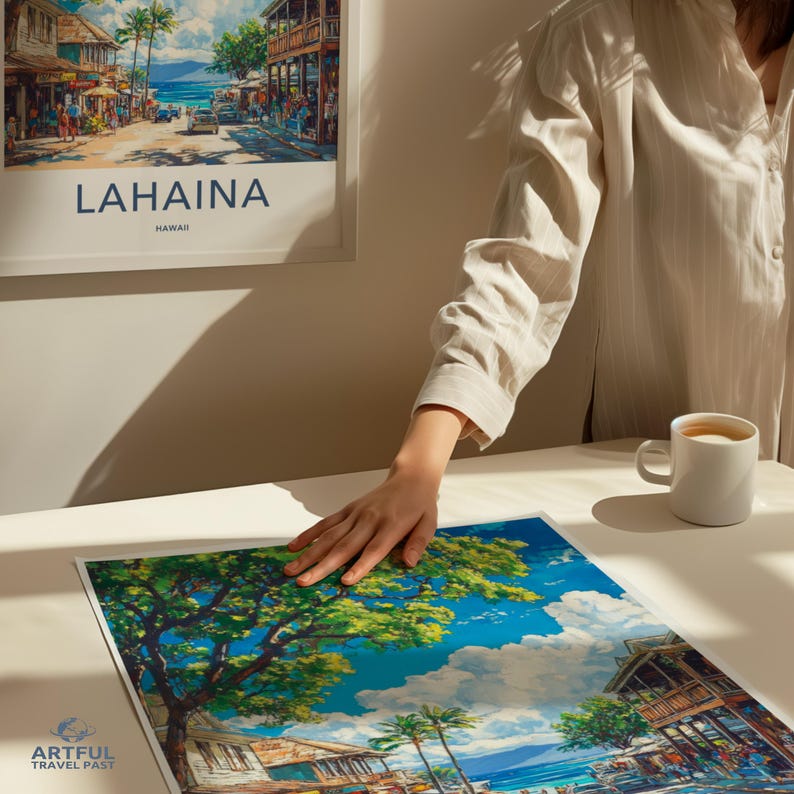 Lahaina Hawaii Vintage Travel Poster, Coastal Town Wall Art, Hawaiian ...
