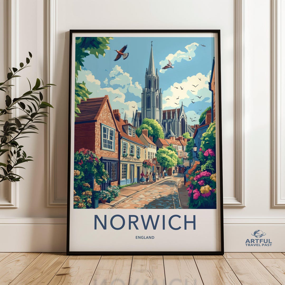Norwich England Poster, Charming Norwich Cityscape Art, British ...