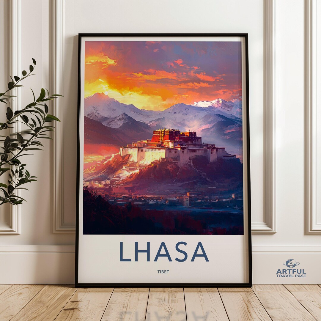 Lhasa Tibet Wall Art Print, Travel Poster, Vintage Style, Mountain ...