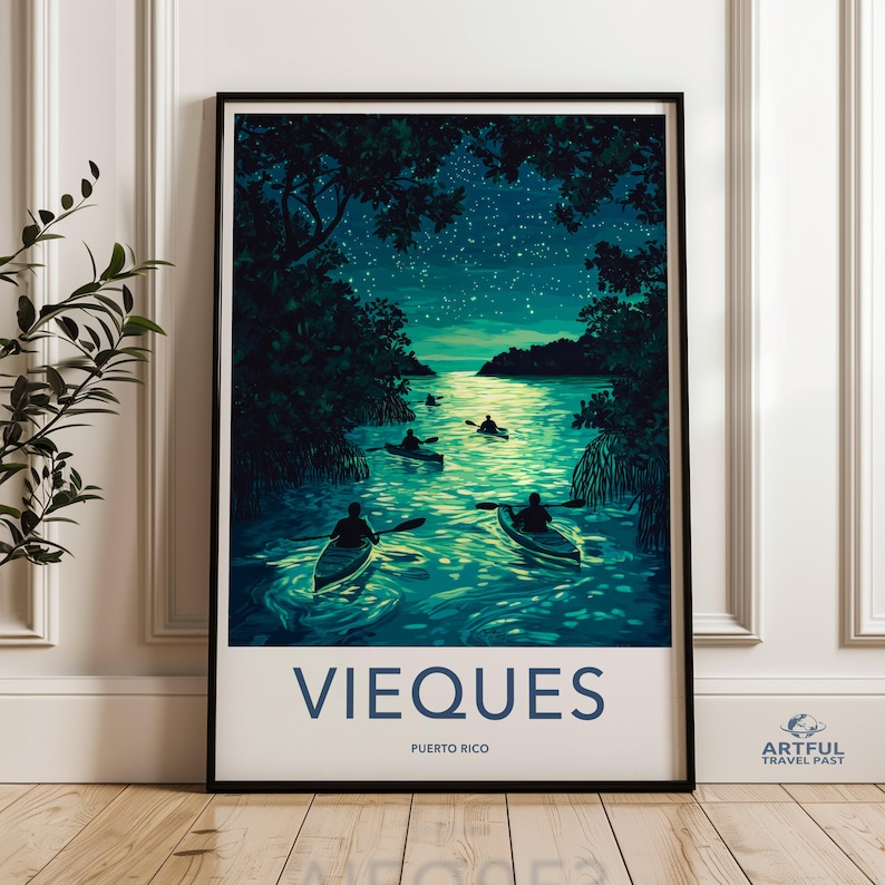 Vieques Puerto Rico Wall Art, Kayaking Under Stars Print, Night River ...