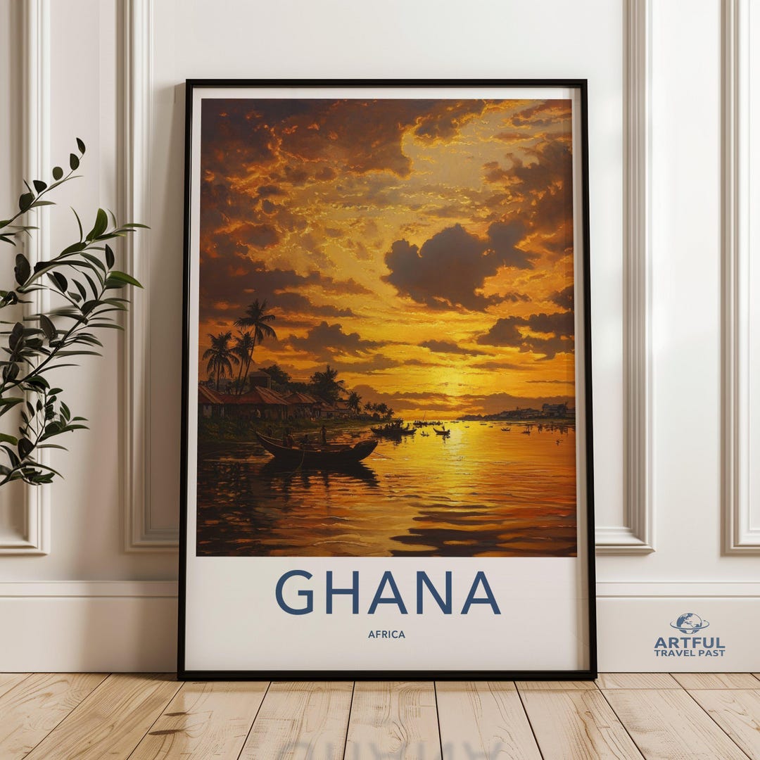 Sunset Over River, Ghana Wall Art, Beautiful African Sunset Artwork ...