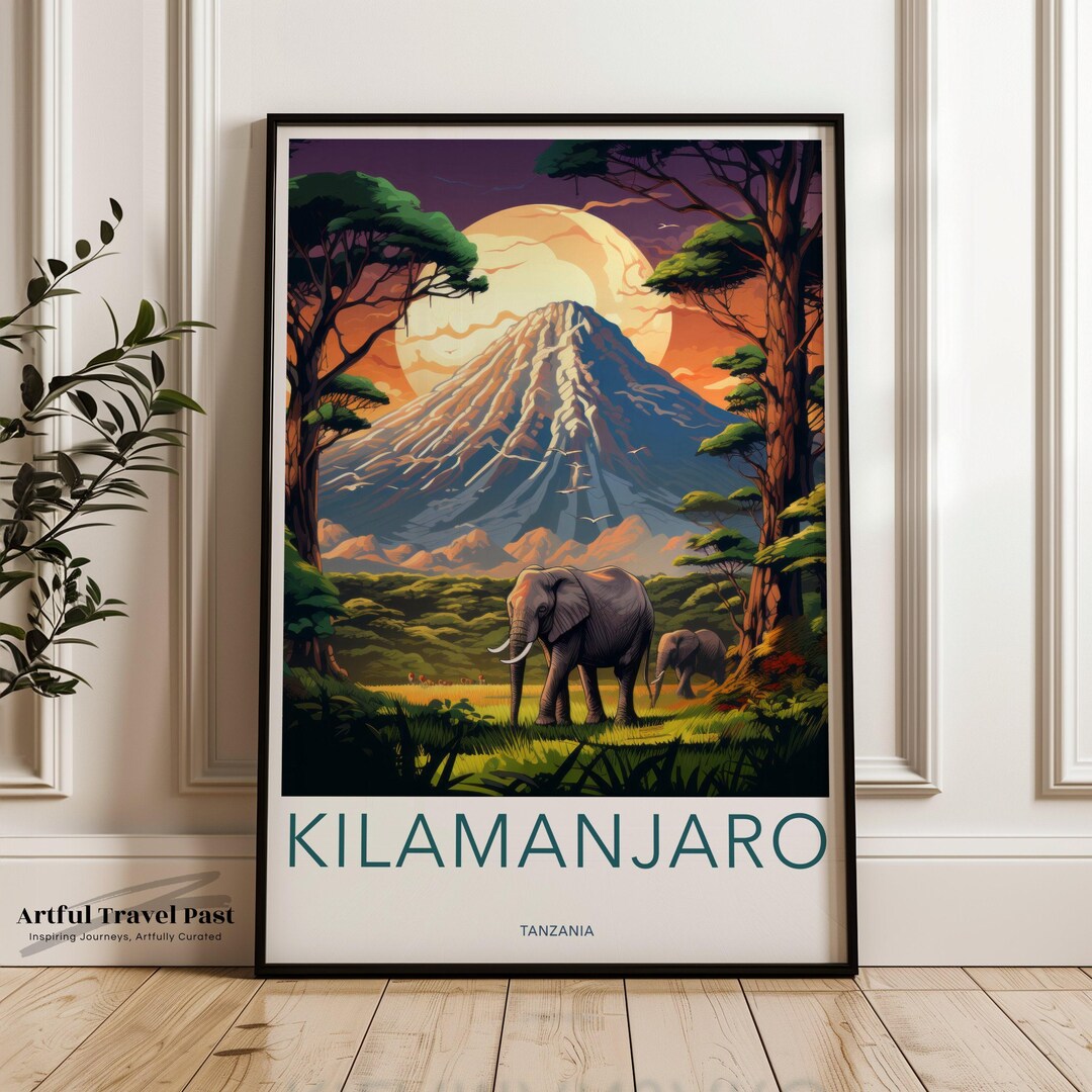 Mount Kilimanjaro Wall Art, African Safari Landscape, Elephant Wildlife ...