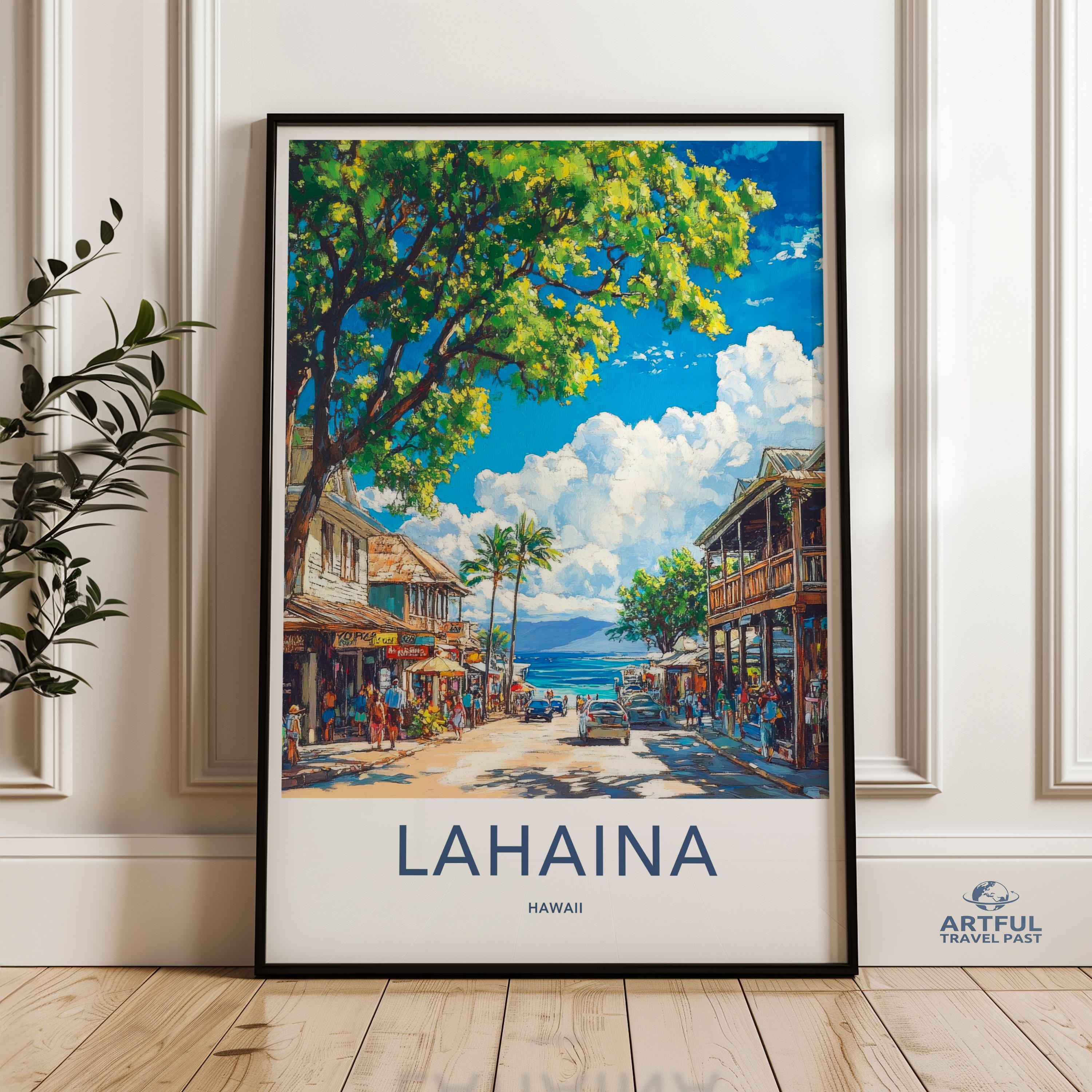 Lahaina Hawaii Vintage Travel Poster, Coastal Town Wall Art, Hawaiian ...