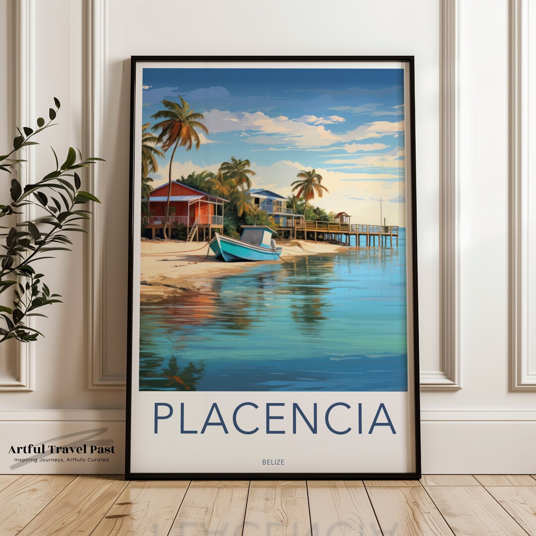 Placencia in Belize Wall Art, Seaside Village Illustration, Coastal ...