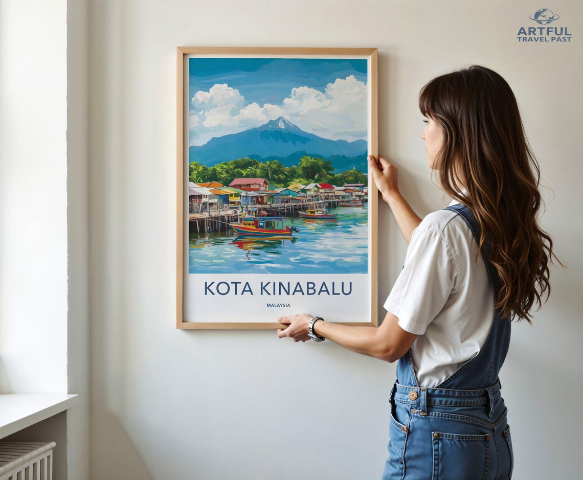 Beautiful Kota Kinabalu Wall Art Print, Vibrant Coastal Scene Decor ...