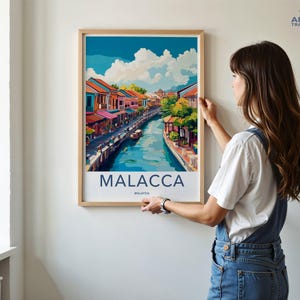 Malacca Malaysia Wall Art Print, Colorful Street and Canal Scene ...