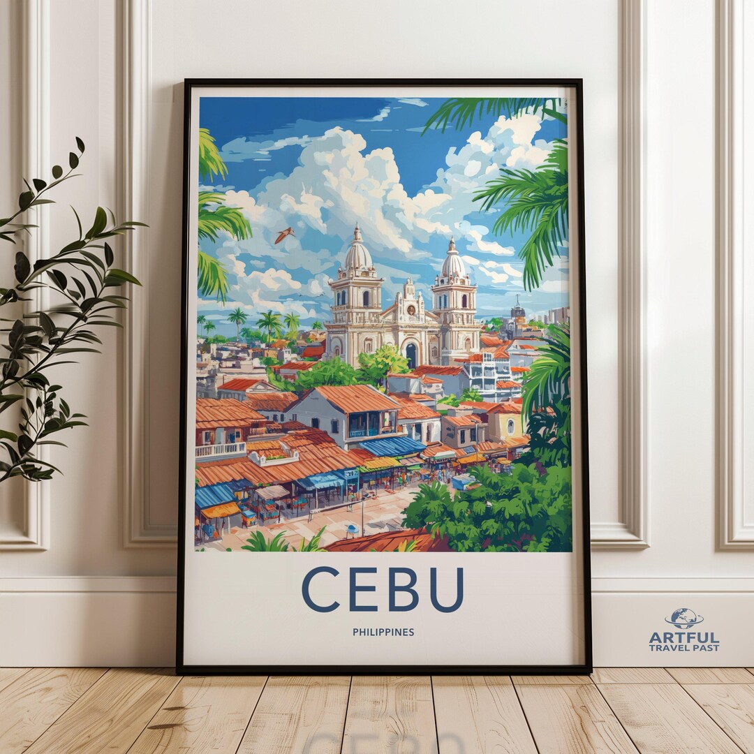 Vintage Cebu Travel Poster, Philippines Cityscape Wall Art Print ...